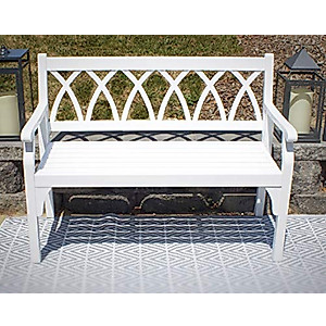 Pebble Lane Living All Weather Outdoor Exclusive Elegant Hardwood 2 Seater Park Bench with Arms and Back, 48" L x 24" W x 35.5" H, White