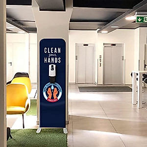 BannerBuzz Touch-Free Dispenser Floor Stand Kit Touchless Machine with Clean Your Hands Fabric Banner Stand Best for Hospital, Home, School, Office- 2 X 6.5 Ft (Double Side Print, Theme: 3)