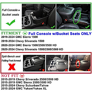 JKCOVER Center Console Organizer Tray Compatible with (2019-2023 2024) Chevy Silverado 1500/GMC Sierra 1500 and 2020-2024 Silverado/Sierra 2500/3500 HD - Full Console w/Bucket Seats ONLY，Black trim
