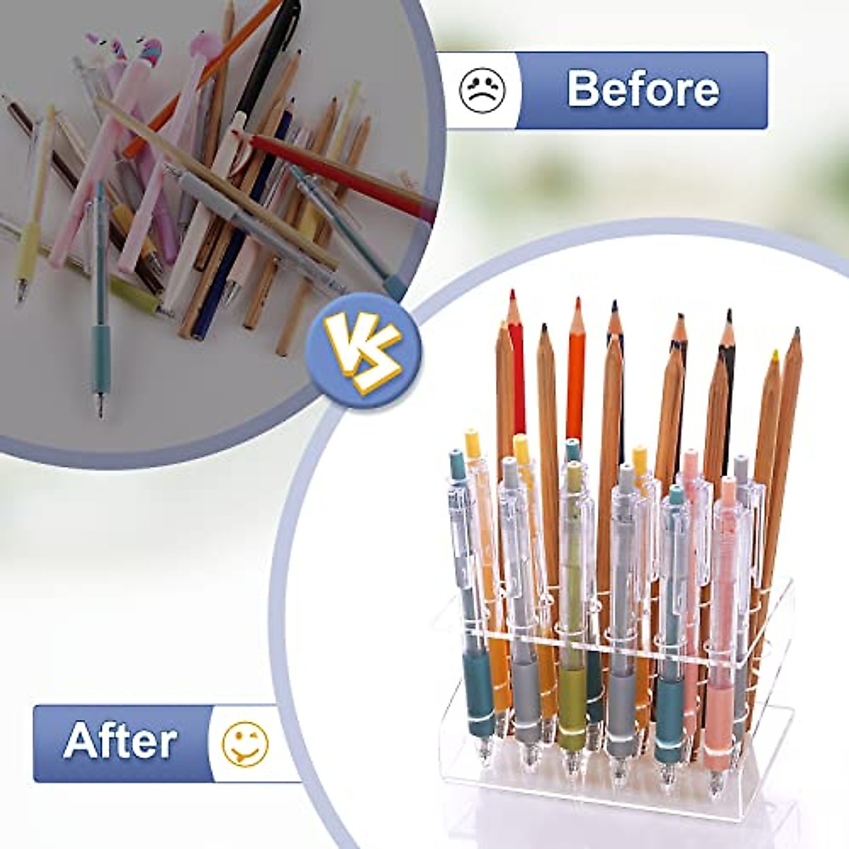 Fitlyiee Clear Acrylic Brush Display Pen Holder Z shaped Pen Organizer for Markers Coloured Pencils Paint Brushes Makeups (24 Slots)