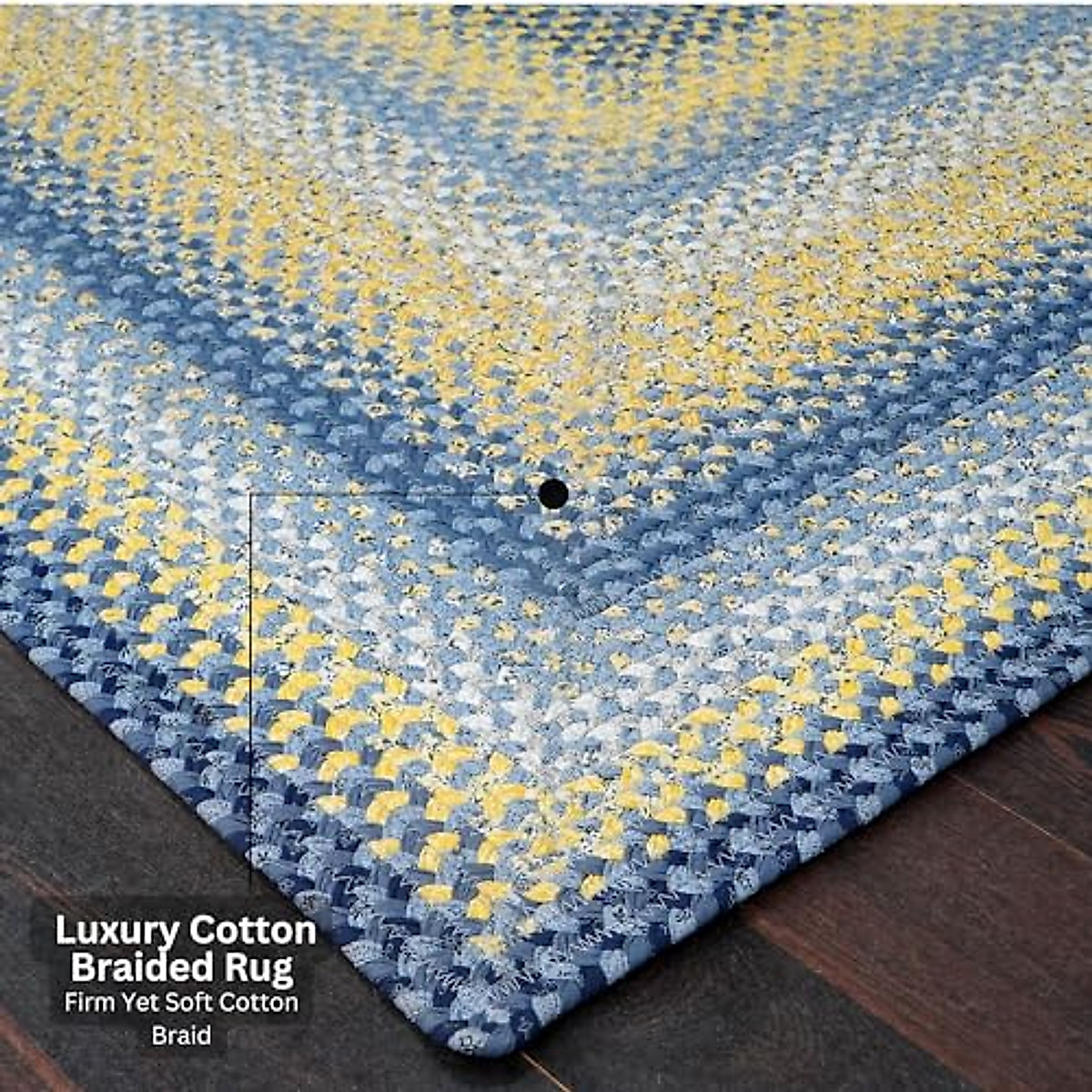 Homespice - Sunflowers Luxury Braided Rug, Perfect as Blue Yellow Bath Rug and Entryway Braided Rugs - Premium Printed Fabric, Soft, Reversible, and Flat - Oval Cotton Braided Rug, 27x45 Inches