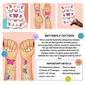 xo, Fetti Butterfly Tattoos for Kids - 34 Glitter styles | Birthday Party Supplies, Butterfly Party Favors + Fairy Decor