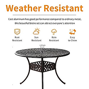 Withniture 42 Inch Cast Aluminum Patio Table,Outdoor Dining Table,Round Patio Bistro Table with Umbrella Hole Conversation Table,for Garden,Patio,Yard(Antique Bronze)