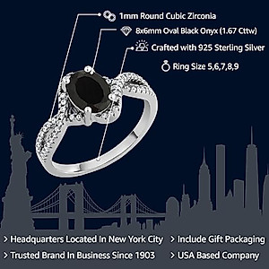 Gem Stone King 1.67 Cttw Oval Black Onyx Ring For Women In 925 Sterling Silver | Oval 8X6MM | Gemstone Birthstone | Available in size 5, 6, 7, 8, 9