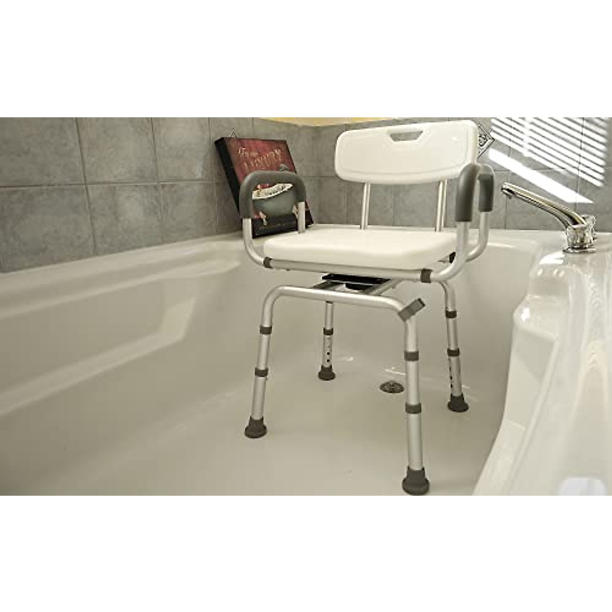 360 Degree Heavy Duty Swivel Shower Chair with Armrests and Back Support, Shower Chair for Inside Shower, Tub Transfer Bench, Shower Stool&Bath Chair(RightHand Handle)