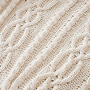 Battilo Cream White Ivory Throw Blanket for Couch, 51x 67 Inch, Woven Chenille Knit Throw Blanket for Chair, Super Soft Warm Decorative Textured Throw Blanket for Bed, Sofa and Living Room.