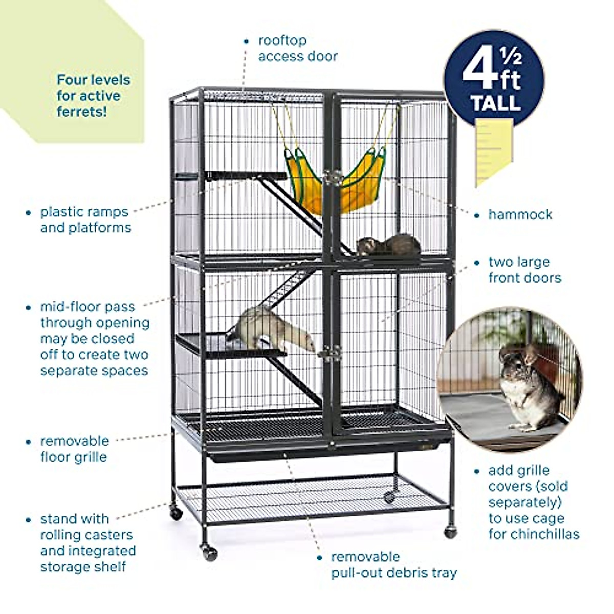 Prevue Pet Products 485 Feisty Ferret Home with Stand, Black Hammertone