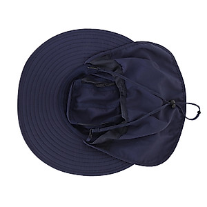 Home Prefer Mens UPF 50+ Sun Protection Hat Wide Brim Fishing Hat with Neck Flap (Navy Blue)
