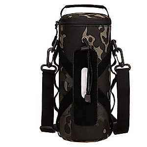 Jadedragon Water Bottle Carrier Tactical Holder Storage Bag Bottle Pouch Holder with Adjustable ShoulderHand Strap 33oz for Hiking Travel Camping (Black cp)