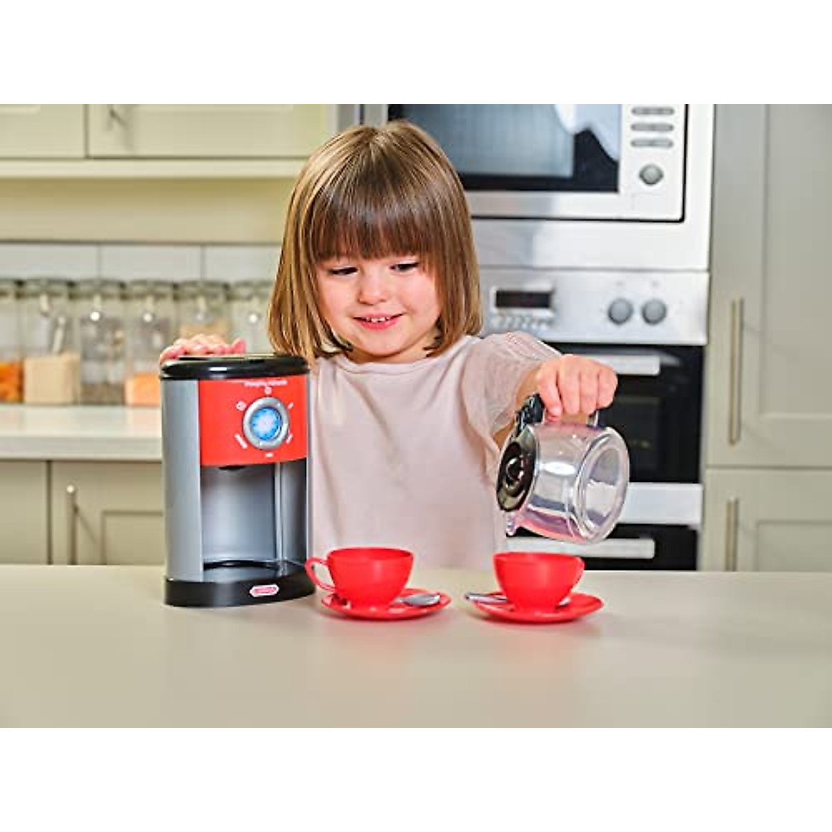Casdon Little Cook Morphy Richards Coffee Maker Fillable Toy Coffee Maker For Children Aged 3+ Includes Water Level Indicator & Dripping Water! Red/Grey/Black