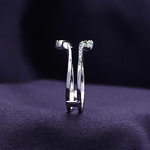 AFFY Round Cut Simulated Emerald Leaf Guard Enhancer Ring in 14k White Gold Over Sterling Silver Ring Size-12