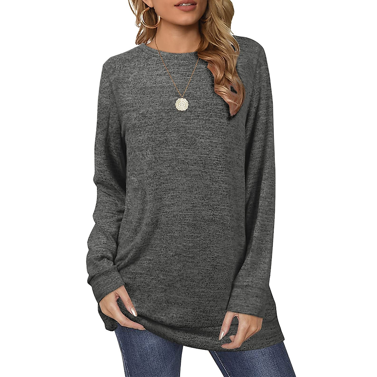 OFEEFAN Tunic Tops for Leggings for Women Crew Neck Womens Sweatshirts Casual Tops L