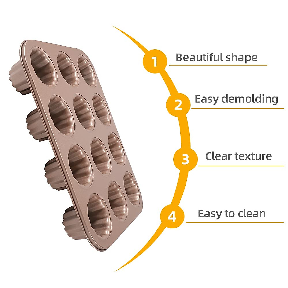 CGGYYZ Carbon Steel 12-Cavity Non-Stick Canele Mold Cake Pan, Gold