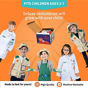 Born Toys Kids Costumes Set, 3-in-1 Dress Up & Pretend Play, Ages 3-7, Washable, Includes Scientist, Explorer, Gardening Accessories