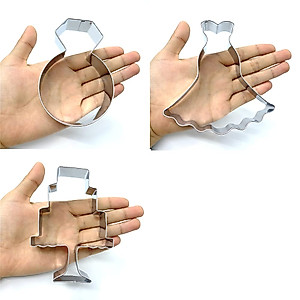 LILIAO Wedding Cookie Cutter Set Anniversary/Bridal/Engagement - 3 Piece - Diamond Ring, Wedding Dress and Cake Biscuit Cutters - Stainless Steel