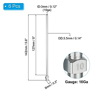 PATIKIL 10Ga x 5 Inch Stainless Steel Dispensing Needle Tips, 6Pcs Metal Glue Needle Tube Blunt Tips Luer Lock for Thick Glue Ink Lab, Silver