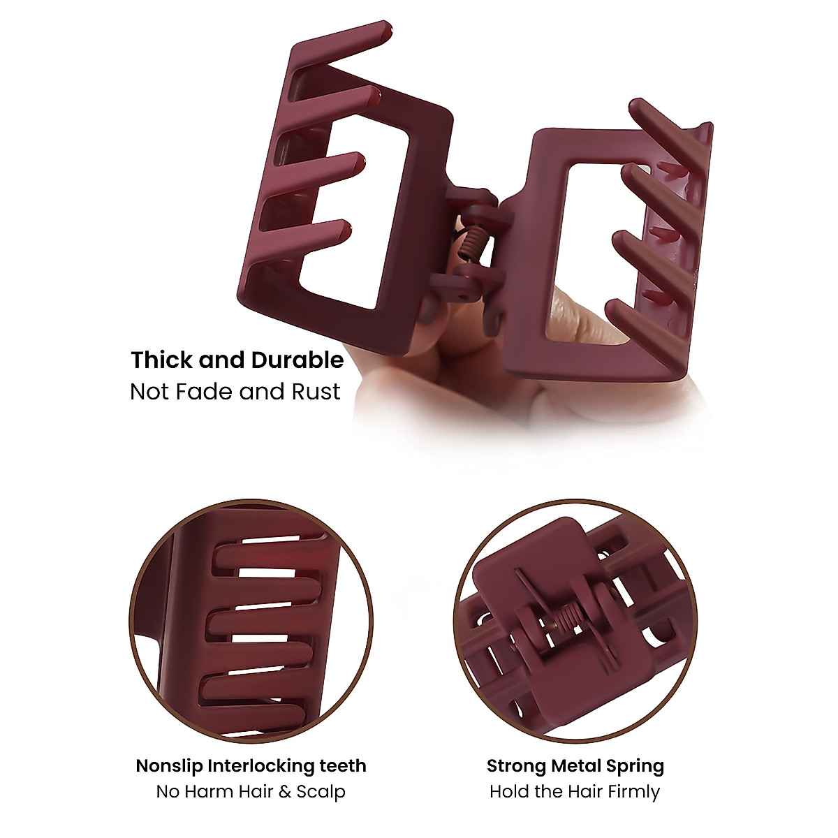 Hair Claw Clips Set - 12 Matte Pieces, Non-Slip Thick and Thin Styles for Thin and Medium Hair, Square Design for Women