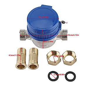 Water Flow Meter, Copper Mechanical Water Meter, Portable Water Flow Gauge, for Measuring Water Flow of Households or Gardens, with Mounting Accessories