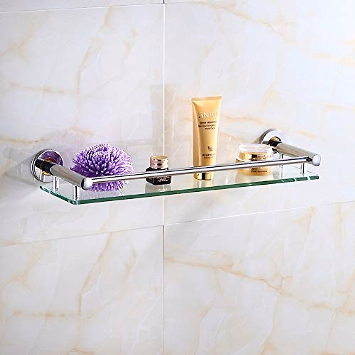 BKDFD Shower Shelf, Silver Bathroom Stainless Steel Drilling Wall Hanging Organizer Storage Shelves