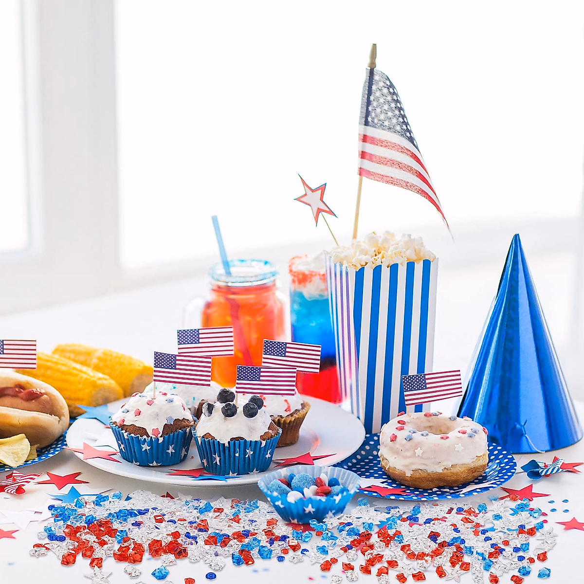 Deekin 240 Pcs Mini Patriotic Acrylic 4th of July Red White Blue Acrylic Beads for Vase Filler Ice Rocks Star Crystals Gems Table Scatter Independence Day Party Wedding Crafts Decoration Display