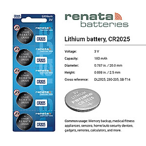 Renata CR2025 Batteries - 3V Lithium Coin Cell 2025 Battery (10 Count)