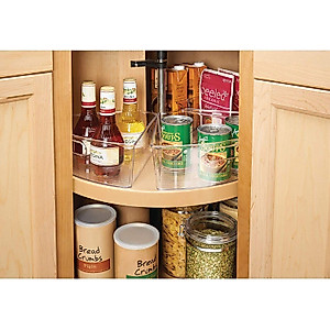 Oubonun Lazy Susan Organizers Set of 6, 10.2”x 9.4”x 4” Plastic Transparent Kitchen Cabinet Storage Bins with Handle, 4" Deep Container, 1/8 Wedge - Food Safe, BPA Free