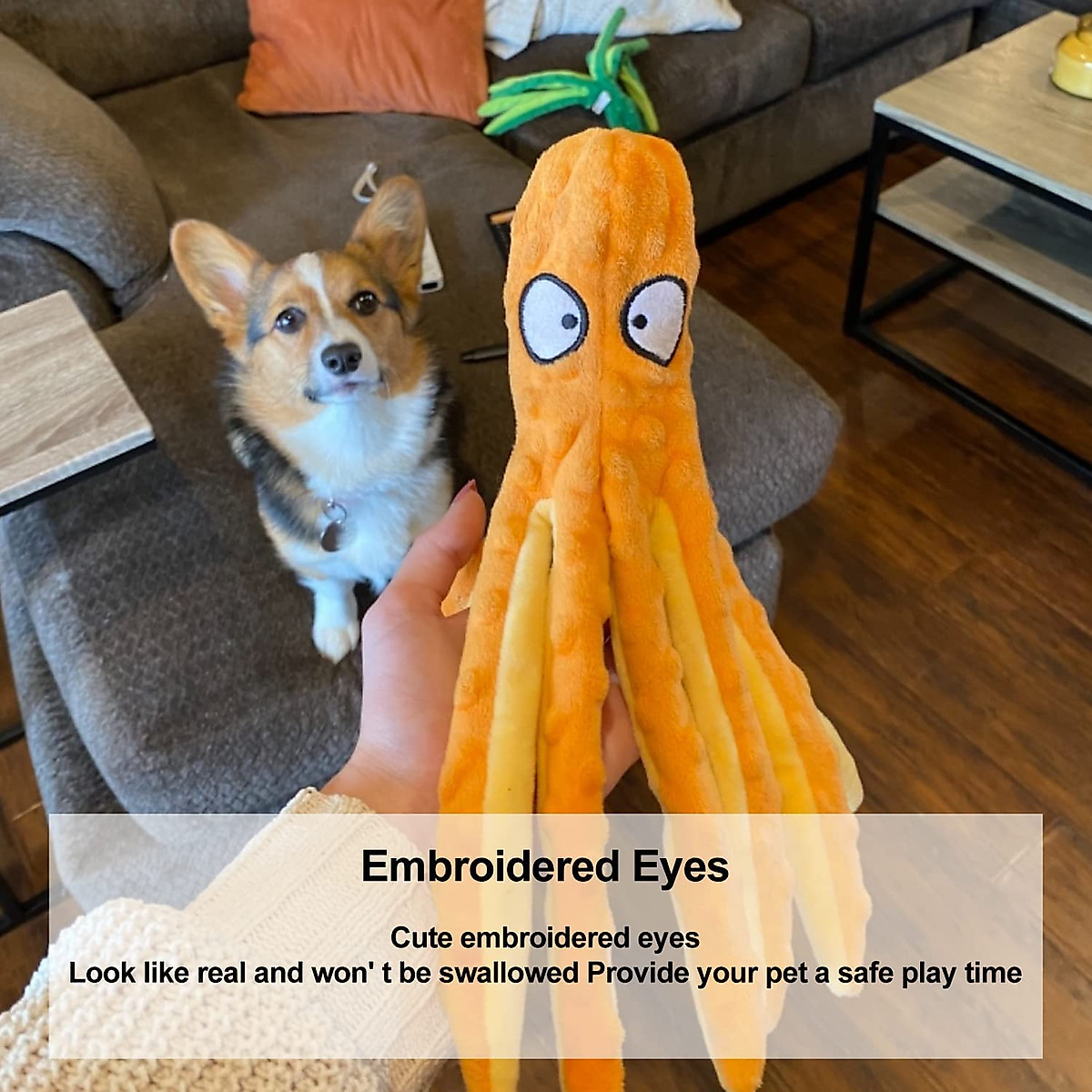 PLEACCOM Dog Squeaky Toys Octopus, No Stuffing Crinkle Plush Dog Toys for Puppy Teething, Durable Interactive Dog Chew Toys for Small to Medium Dogs Training and Reduce Boredom (2 Pack)