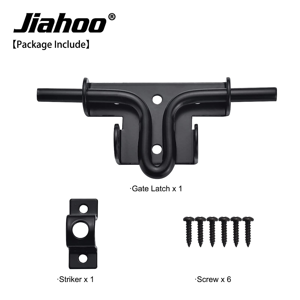 JIAHOO Slide Bolt Gate Latch, Heavy Duty Door Lock with Padlock Hole, Sliding Bolt Latch Hardware for Wooden Fence, Shed Door, PVC Fence, Barn Door, Thickened Steel, Black Finish