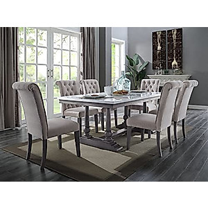 Acme Furniture Marble Rectangular Dining Table, White/Gray Oak