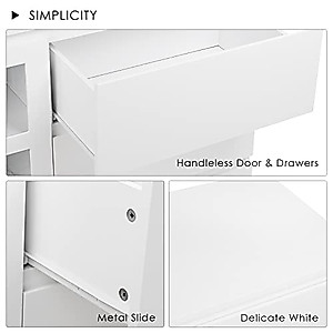 FOTOSOK Modern 3 Drawer Dresser, White Dresser Wide Chest of Dresser with Glass Door & 3 Drawers, Storage Drawer Cabinet for Living Room Hallway