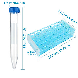 100pcs Conical Centrifuge Tubes 15mL, Clear Plastic Centrifuge Tubes with Leak-Proof Screw Caps, Plastic Graduated Lab Test Container with 2Pcs Test Tube Rack for Scientific Experiments