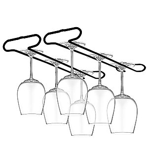 CUKE2BEET 10.2 Inch Wine Glass Rack Under Cabinet, Wire Wine Glass Holder Wine Glass Hanger Rack Stemware Holder Rack Wine Glasses Hanging for Cabinet Kitchen Bar (Black 2 Packs)
