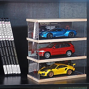 kivcmds 1:24 Scale 3-Tiers Vehicle Model Display Case with Parking Lot Scene for Sports Car Model and Lego Collectors, Display Stand for Alloy Car Model Toy (3-Tiers Auto Repair Store Scene)