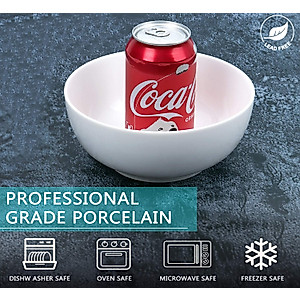 TGLBT 40 Ounce Porcelain Soup Bowls - 4 Packs, Stackable Round, White