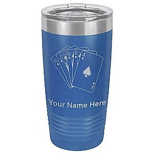 LaserGram 20oz Vacuum Insulated Tumbler Mug, Royal Flush Poker Cards, Personalized Engraving Included (Dark Blue)