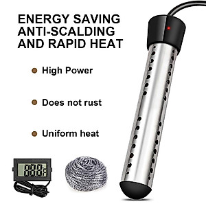 LIVEBAY Immersion Water Heater, Quick 1500W Submersible Water Heater with Stainless Steel Guard Temp Indicator Thermostat for Hot Tub Inflatable Pool Bathtub Wooden Bucket 5 Gallons