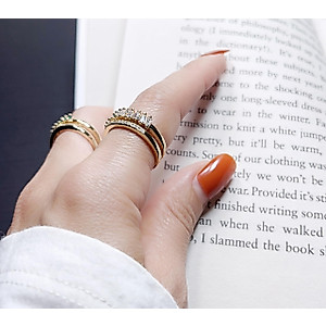 AIKAITUO 14K Gold Plated Adjustable Zircon Eternal Fashion Personalized Women's Stacked Ring Christmas Birthday Gift (White)