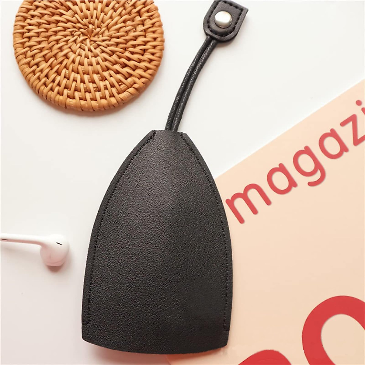 Hoffnugshween 2PCS Car Key Case PU Leather,Creative Pull-out Car Key Chain Holder,Large Capacity Key Cover,Smart Car Keychain Protector (Black)