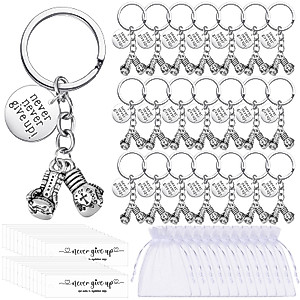 Loetere 24 Sets Never Give up Boxing Keychain Boxing Gloves Charm Keyring with Thank You Tag and Organza Bag Inspirational Keychain Gift for Boxers Appreciation Gift Fitness Gift Boxer Fan Gift