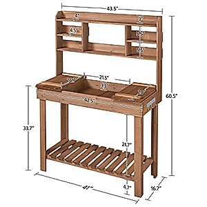 Yaheetech Potting Bench Table - Germination Table & Outdoor Garden Work Bench Platform w/Display Rack/Storage Shelf/Hanger/Thoughtful Sink - Brown