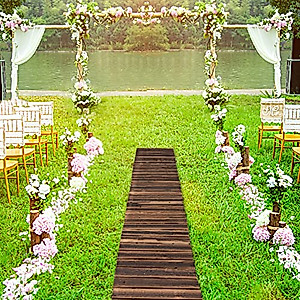 MEWTOGO 8' Wooden Garden Pathway, Weather Resistant Hardwood Pathway with 2 Pairs Gloves, Roll Out Decorative Straight Walkway for Outdoor Patio Beach Wedding Party Pathway