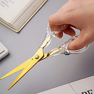 Creechwa Gold Scissors 6.3 ", Craft Scissors with Stainless Steel Blade with Acrylic Clear Handle, All Purpose Office Scissors for Teachers, Cutting Shears for Paper Fabric, Tijeras de Costura