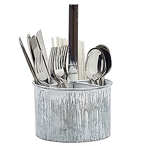 Kitchen Utensil Holder for Countertop with 4 Compartments, Galvanized Flatware Caddy (6 x 11 In)