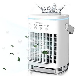 Portable Air Conditioners, Evaporative Personal Air Cooler With Top Fill 700ml Water Tank, Small Quiet Cooling Fan 4 Wind Speed & Colorful Light For Bedroom, Office, Home, Outdoor (No Battery)