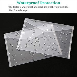 Clear Document Folders Transparent Filing Envelopes Waterproof Plastic Envelopes File Holder Filing Document Poly Envelope with Snap Button Closure for A4 Letter Paper Size (White/5 Pcs )