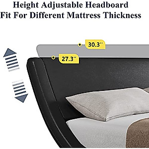 Allewie Queen Size Bed Frame with Ergonomic & Adjustable Headboard, Low Profile Modern Upholstered Platform Sleigh Design - Easy Assembly, No Box Spring Required, Black