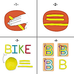 Dough Tools Alphabet A-Z 26 Modeling Dough Cards Learn Letters and Shapes with 4 Non-Toxic Compound Multi Colors Dough for Kids Gift Ages 3 Years and Up