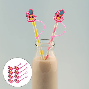 GLEAVI 8pcs Straw Tips Cover Flamingo Shape Straw Toppers Straw Plugs Silicone Straw Tips Caps for Resuable Straws Protector Decoration