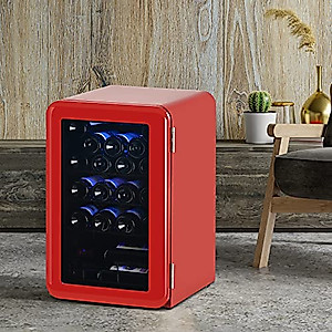 MAXTRAL Mini Wine Fridge, 24 Bottles Small Wine Fridge, Wine Fridge Freestanding, Wine Fridge Under Counter, Wine Bottle Cooler, Digital Temperature Control, UV-Protective (Red + Metal)