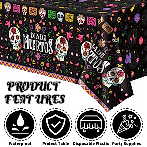 Erweicet Day of The Dead Tablecloth 3pcs Dia de Muertos Tablecloth Mexican Day of The Dead Decorations Sugar Skull Decor Dia De Los Muertos Party Table Decorations